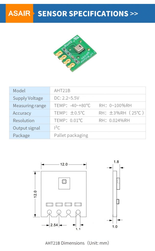 ASAIR AHT21B Temperature And Humidity Sensor