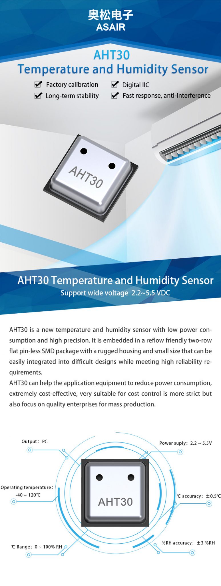 ASAIR AHT30 Integrated Temperature And Humidity Sensor