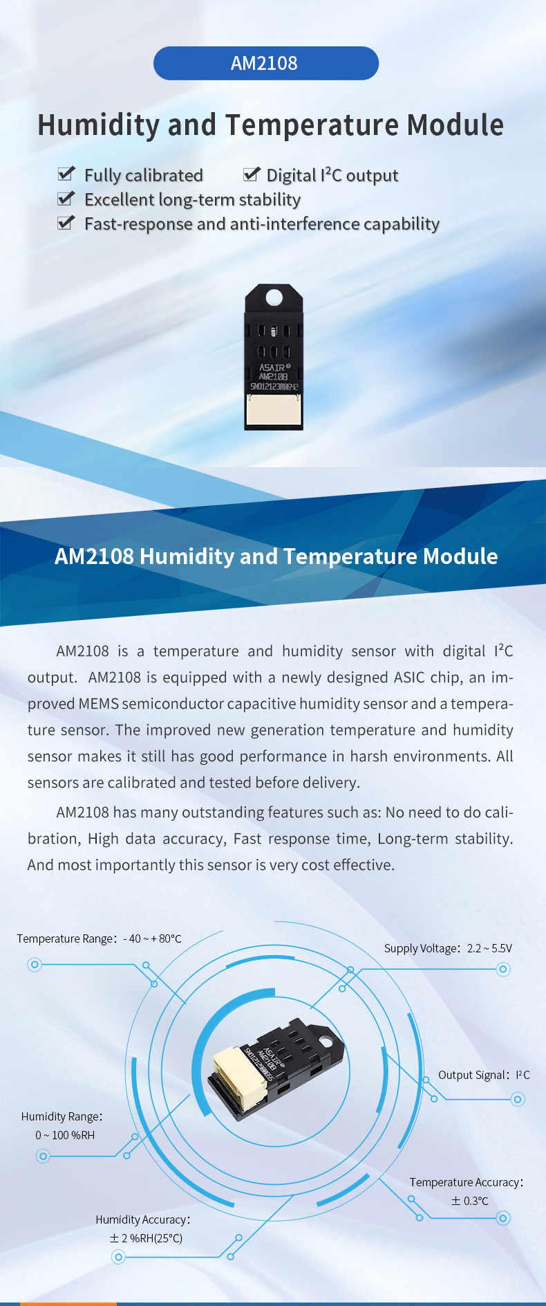 ASAIR AM2108 Min Temperature and Humidity Sensor Module