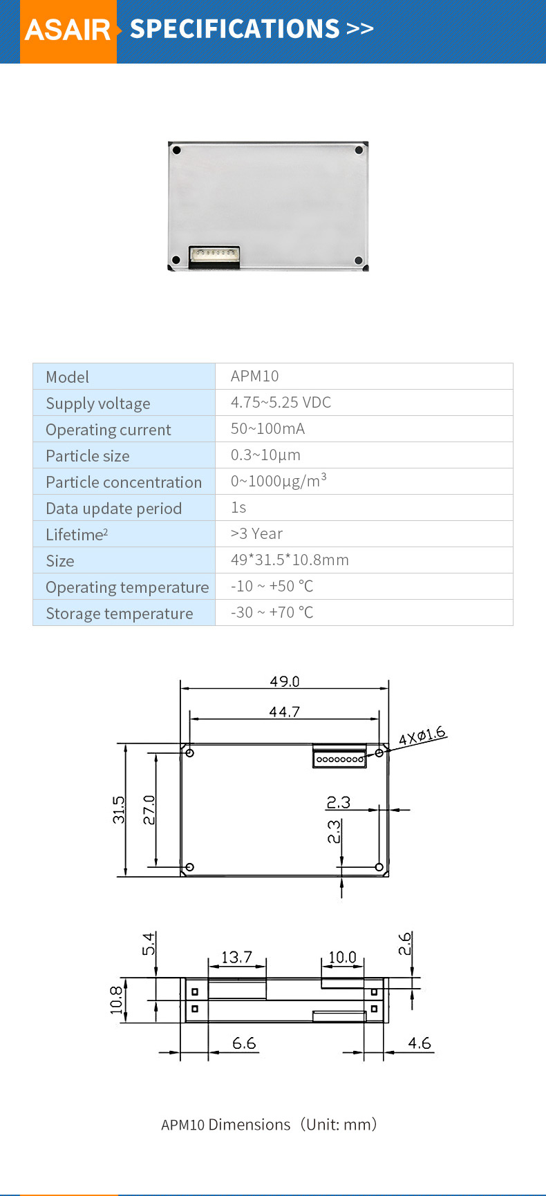 ASAIR APM10 Laser Particle Detection Sensor