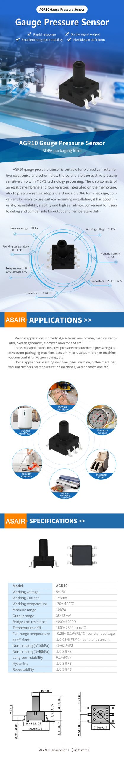 AGR10 Gauge Pressure Sensor