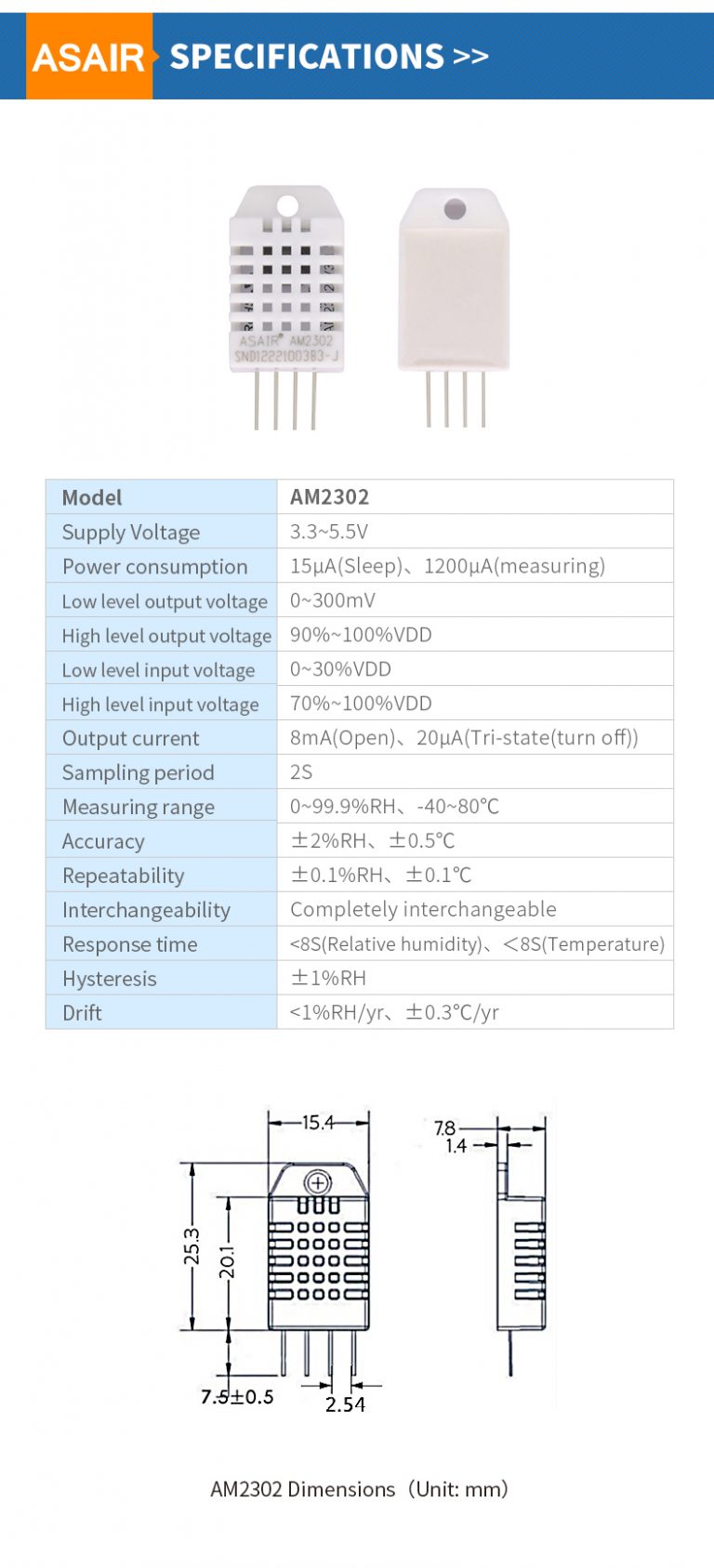 AM2302 DHT22 Temperature and humidity sensor